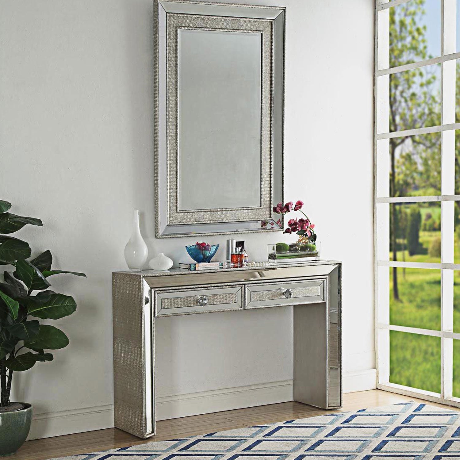 Sofia Silver Mirrored 2 Drawers Console Table | Lavishway UK