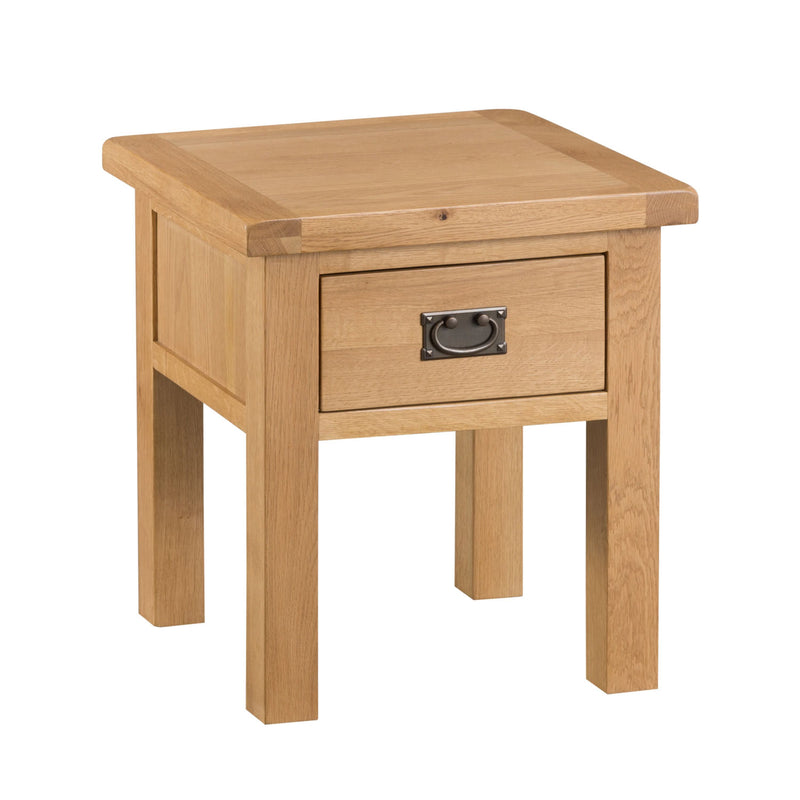 Chunky Solid Oak Lamp Table With Drawer | Lavishway UK