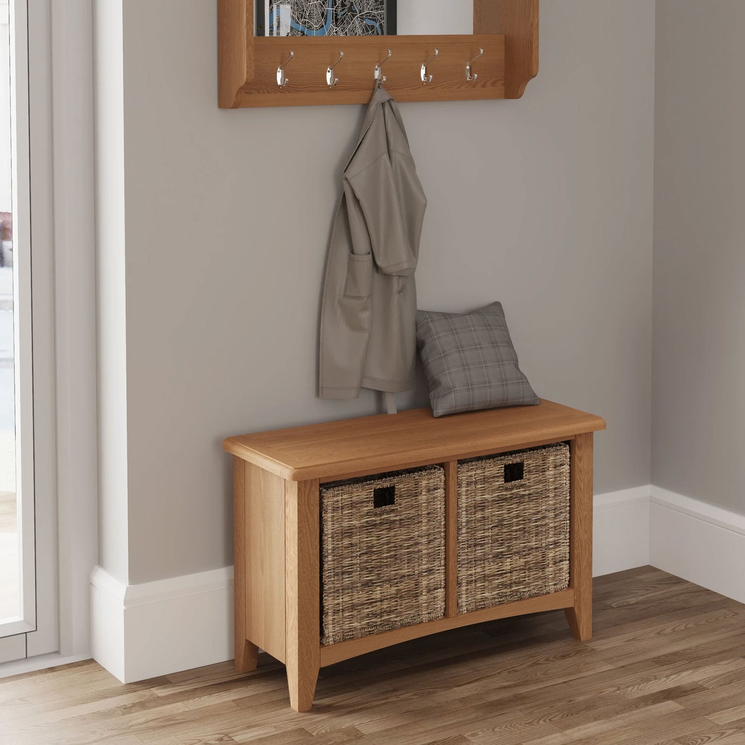 Guildford Solid Oak Hall Bench | Lavishway UK