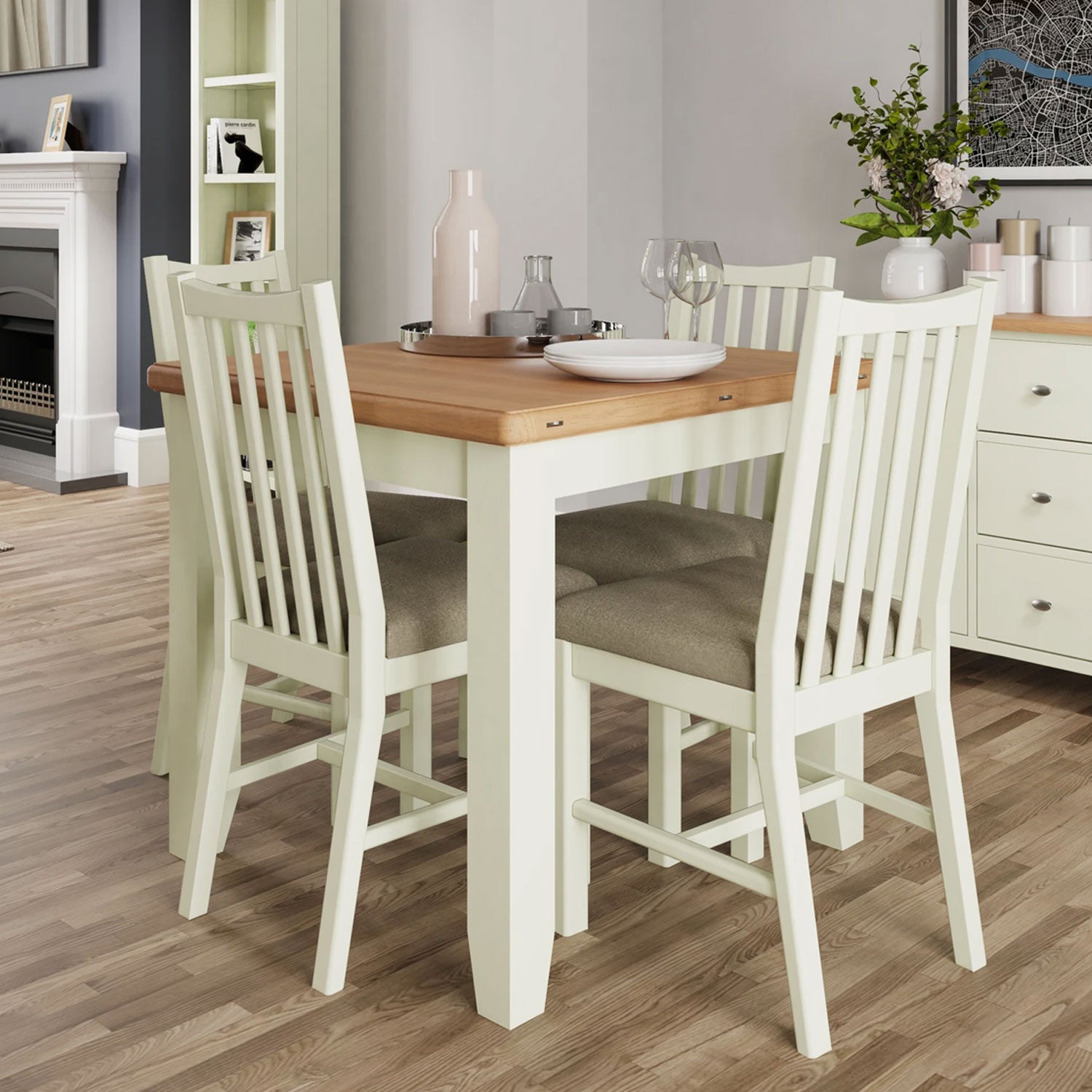 Grantham Flip Oak Top White Dining Table | Lavishway UK