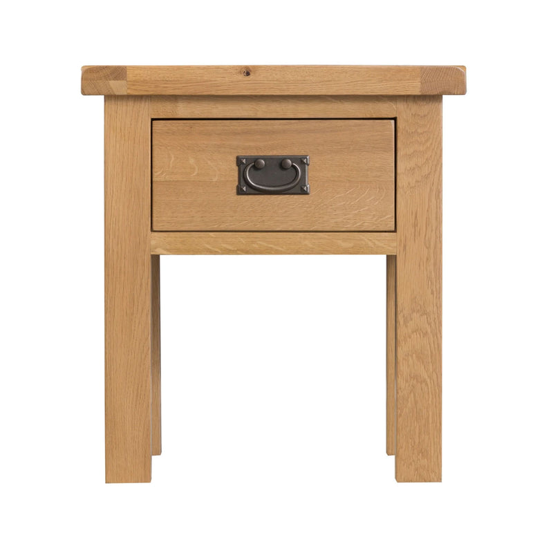 Chunky Solid Oak Lamp Table With Drawer | Lavishway UK