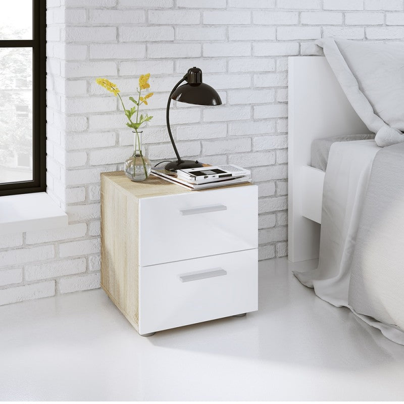 Pepe Oak & White High Gloss Bedside Table | Lavishway UK