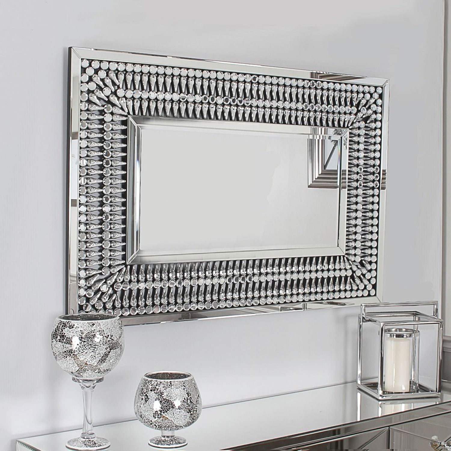 Crystal Mirrored Rectangular Wall Mirror | Lavishway UK