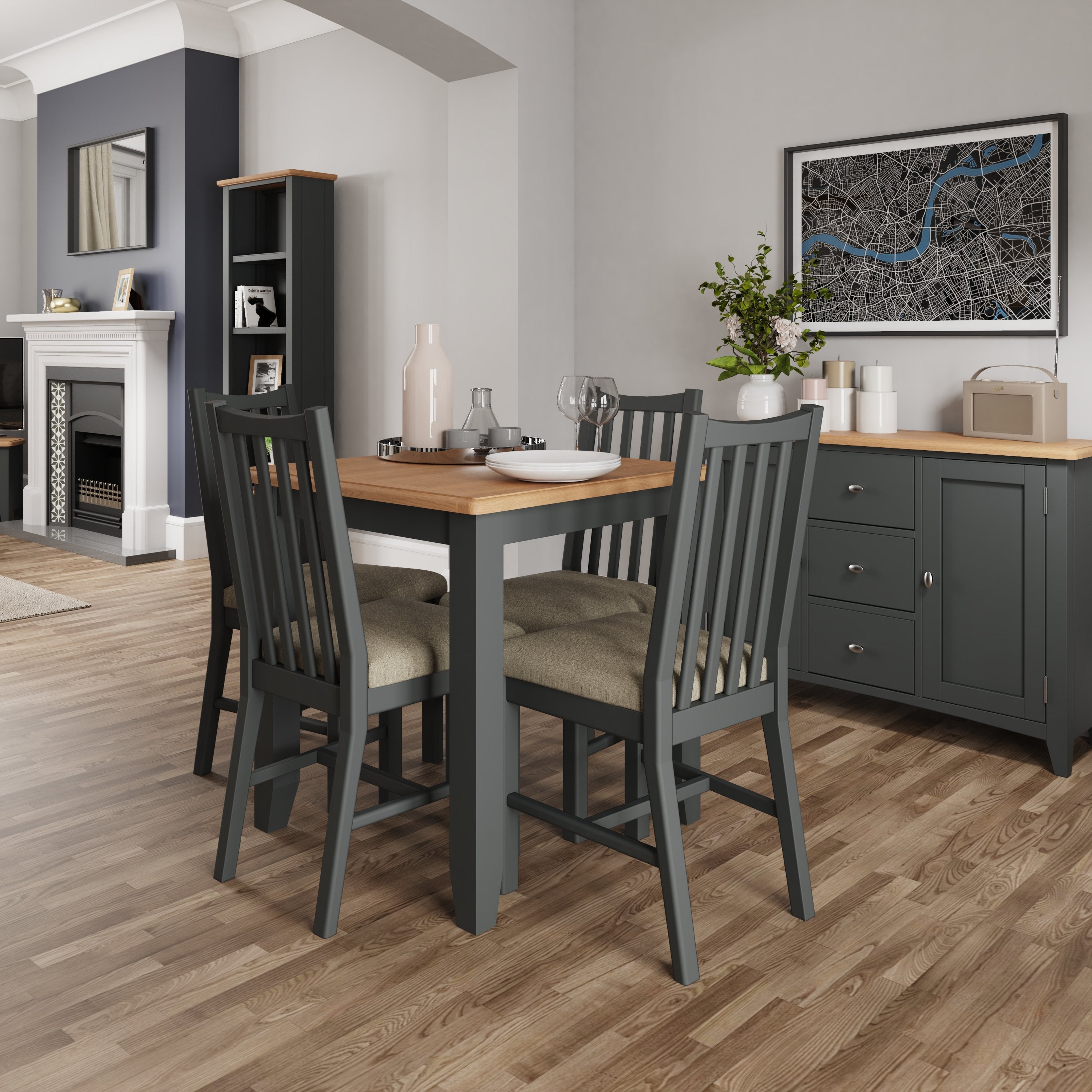 Grantham Oak Top Square Dining Table In Grey | Lavishway UK
