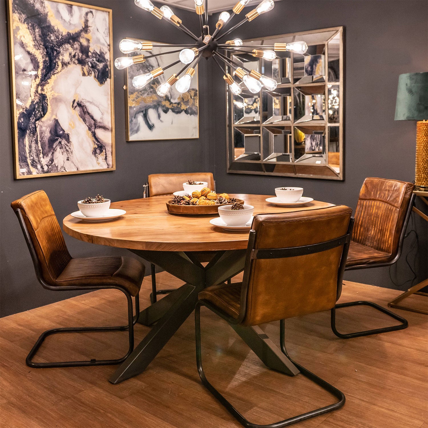 Live Edge Cross Legs Round Dining Table | Lavishway UK