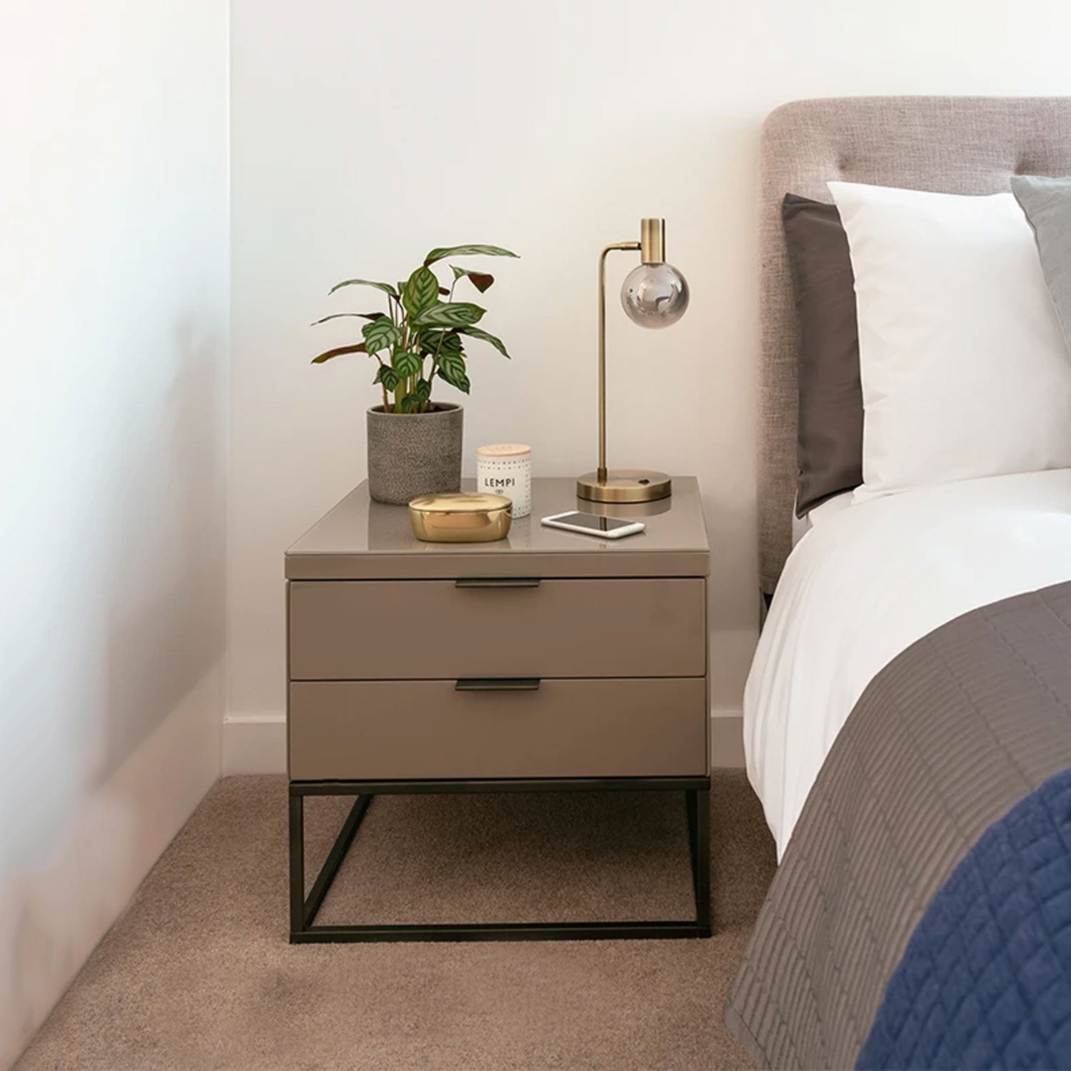 Lustro Glass Top 2 Drawer Nightstand | Lavishway UK