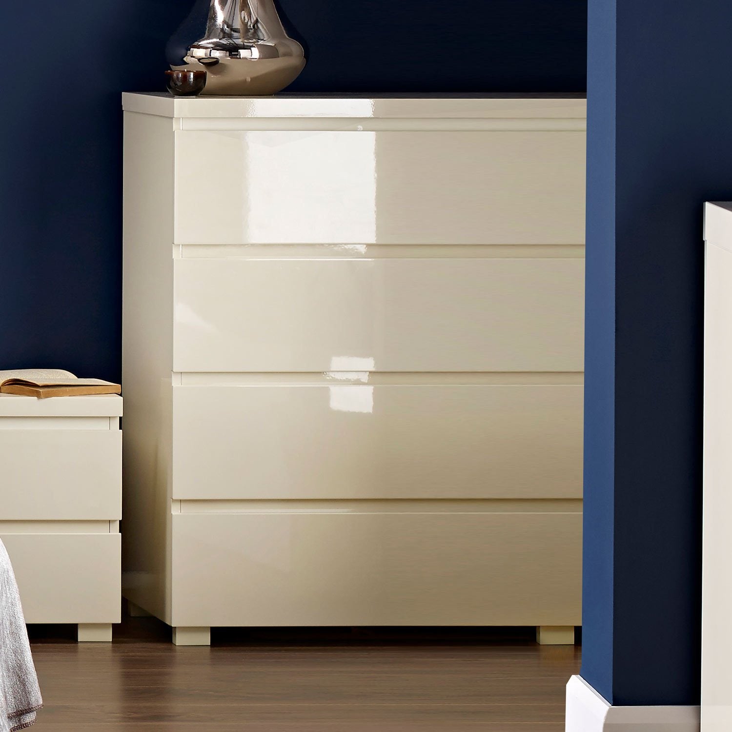 Puro Cream High Gloss 4 Drawer Chest | Lavishway UK