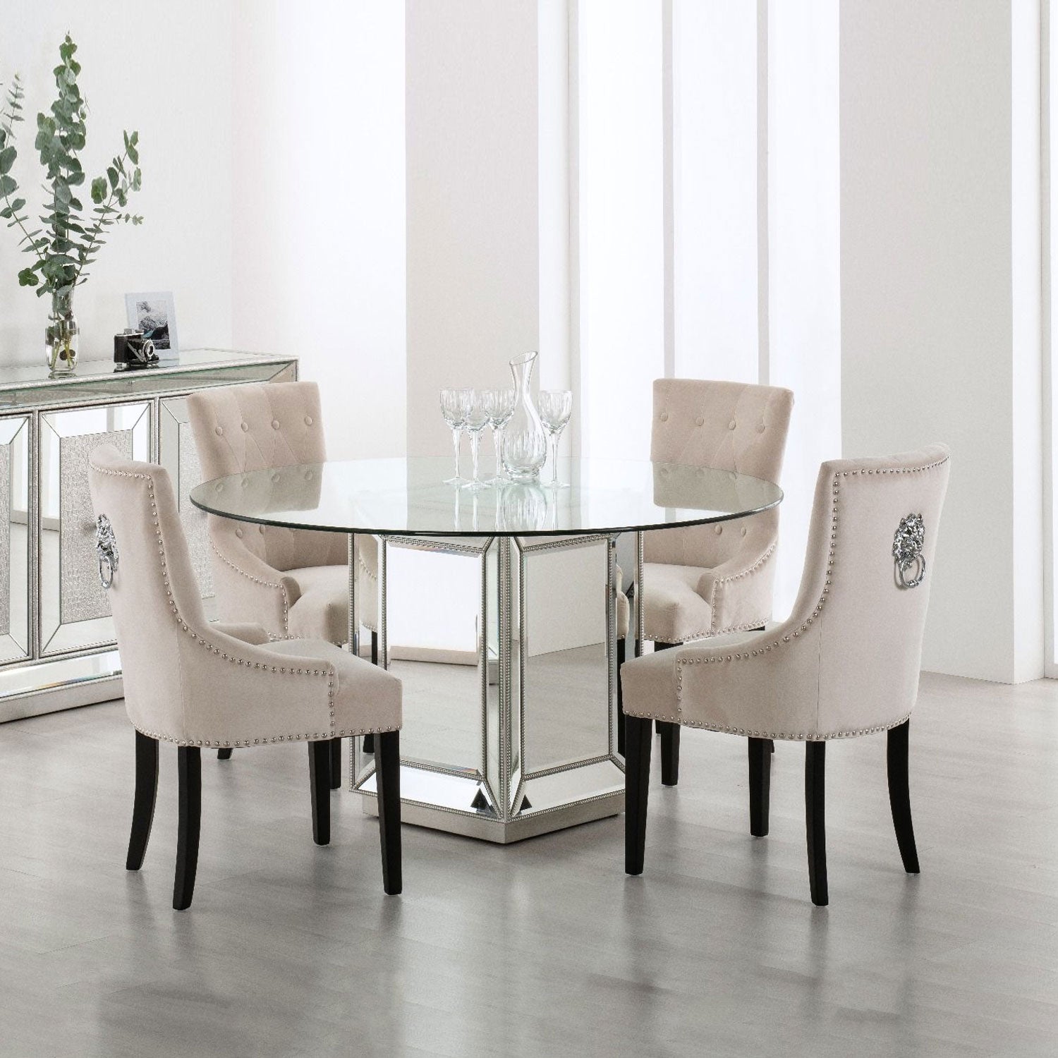 Sofia Silver Glass Top Round Dining Table | Lavishway UK