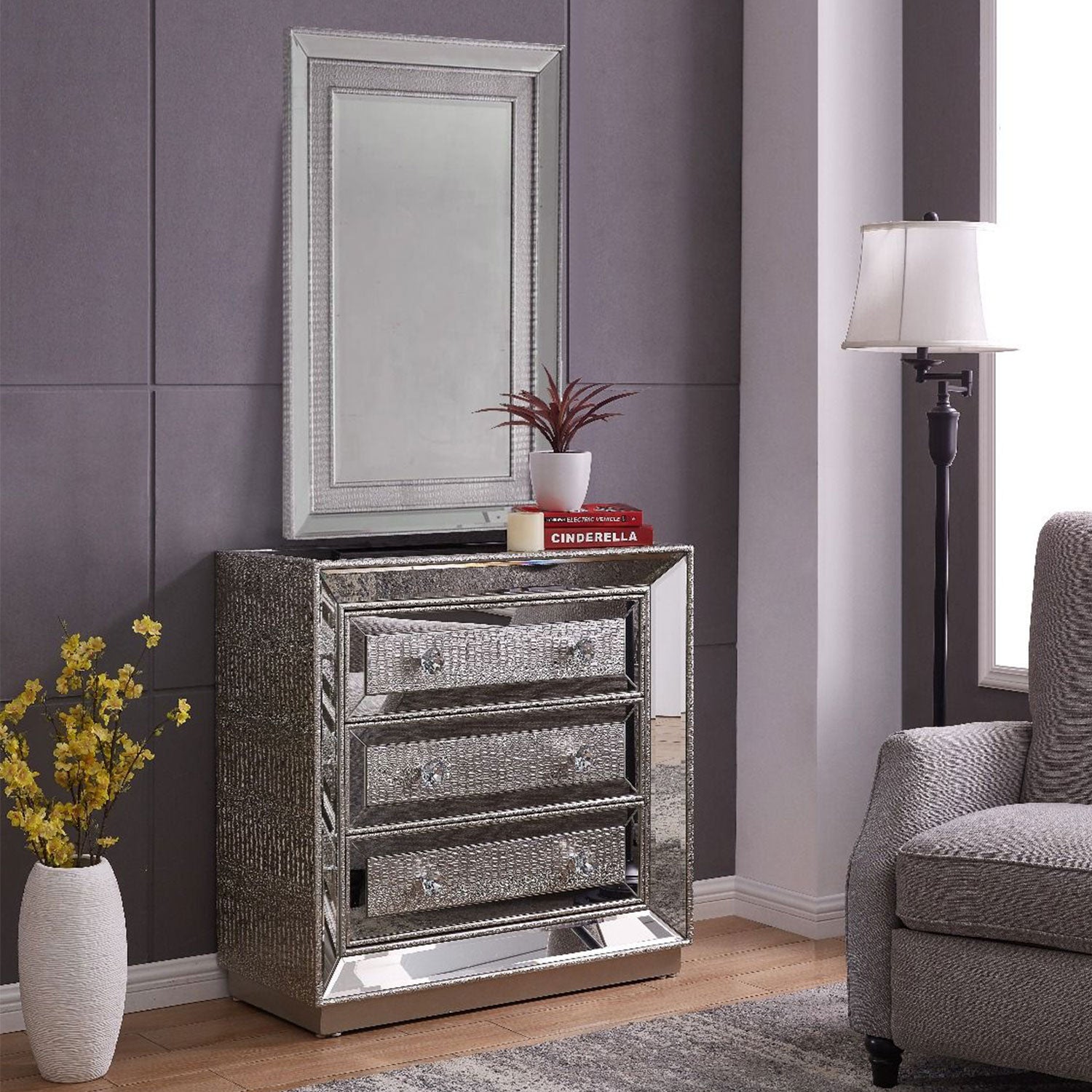 Sofia 3 Drawer Mirrored Chest & Wall Mirror | Lavishway UK
