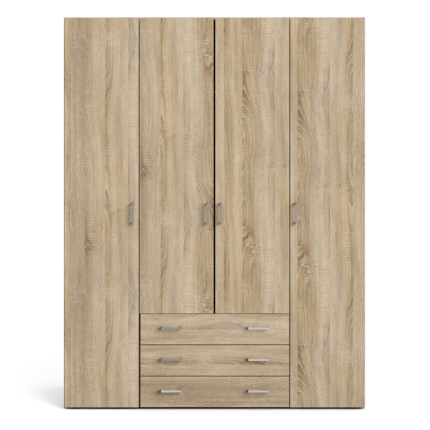 Space Oak Finish 4 Doors Wardrobe | Lavishway UK
