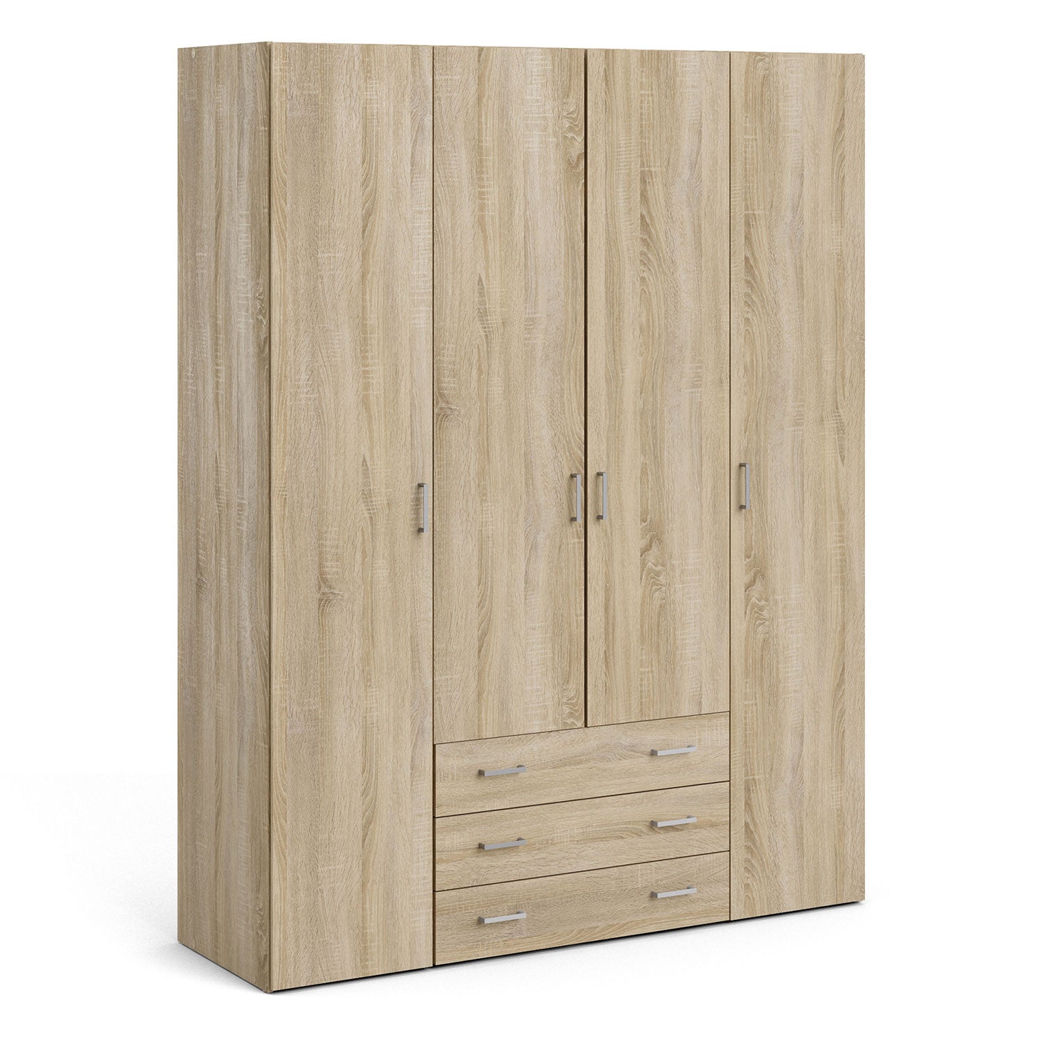 Space Oak Finish 4 Doors Wardrobe | Lavishway UK