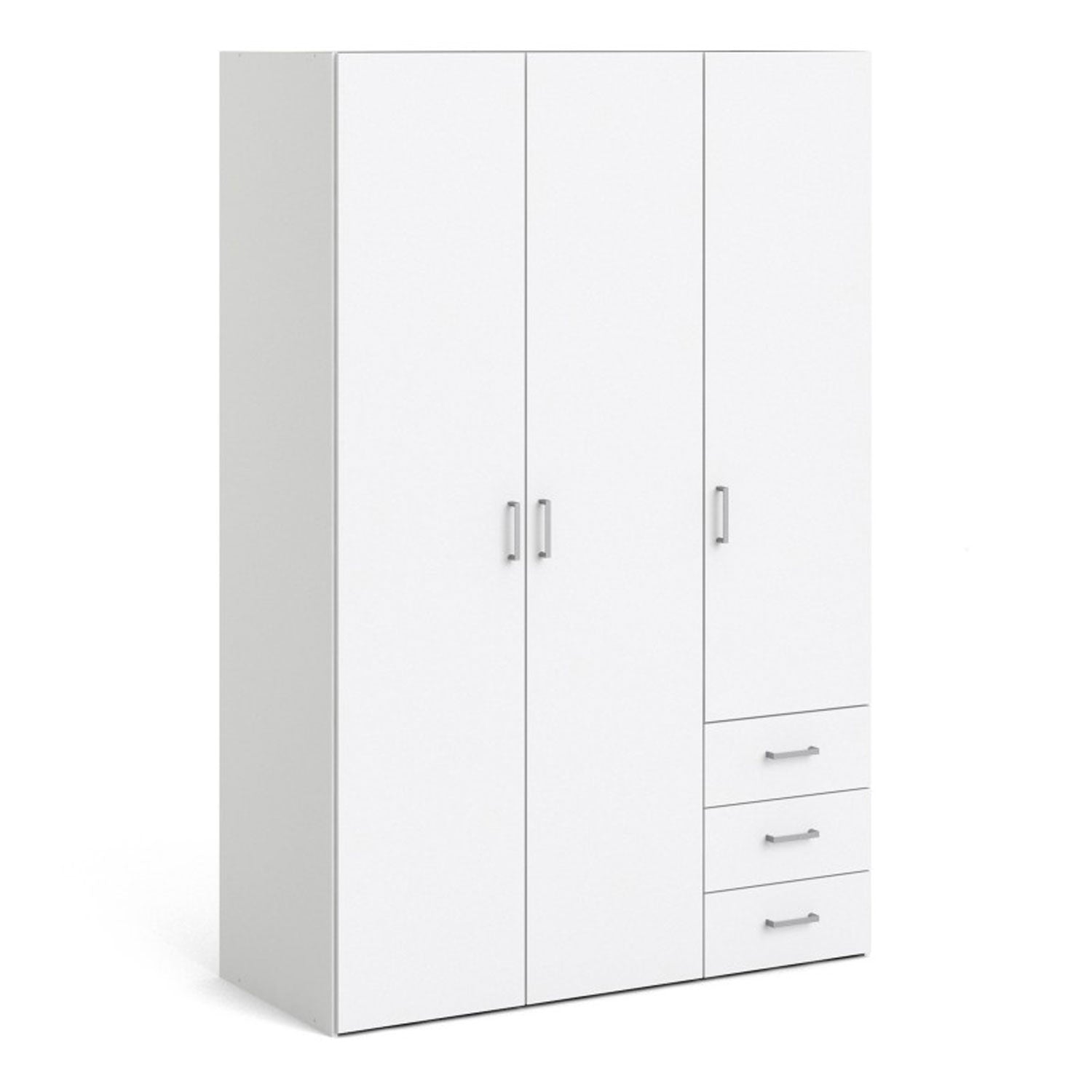 Space White 3 Doors 3 Drawers Wide Wardrobe | Lavishway UK