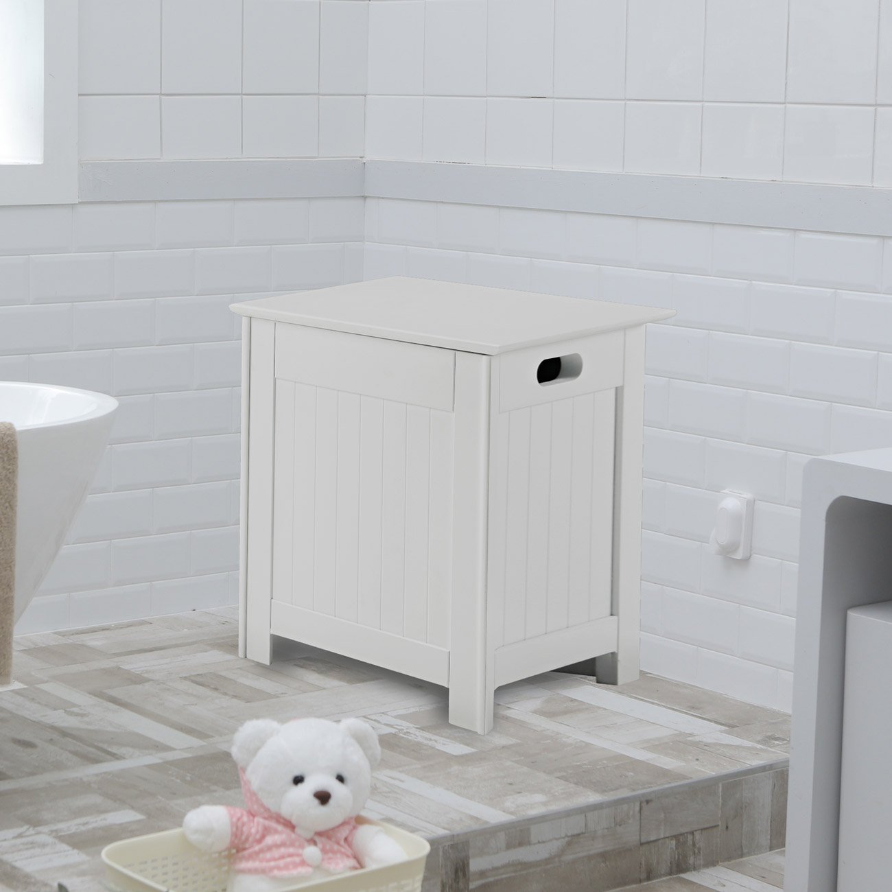 Alaska White Wooden Laundry Cabinet | Lavishway UK