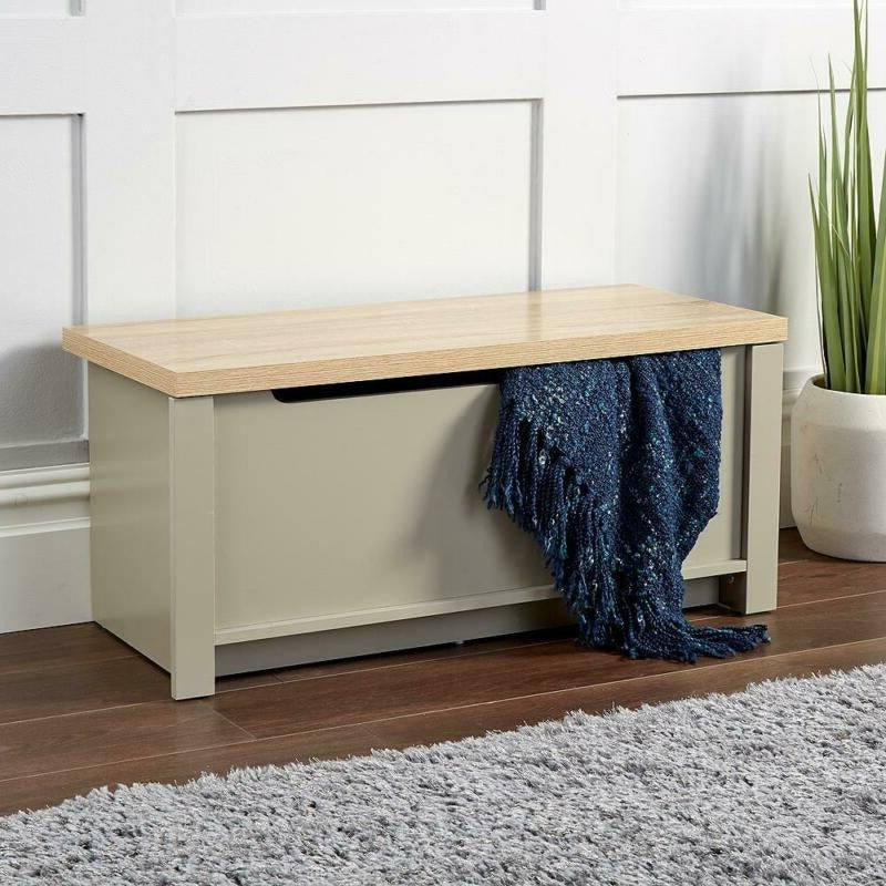 Modern Oak Storage Grey Ottoman Box | Lavishway UK