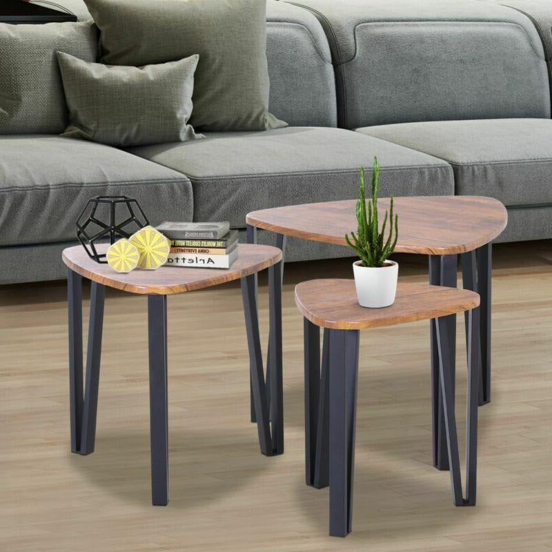 Nest of 3 V-Shaped Tables in Walnut Finish | Lavishway UK